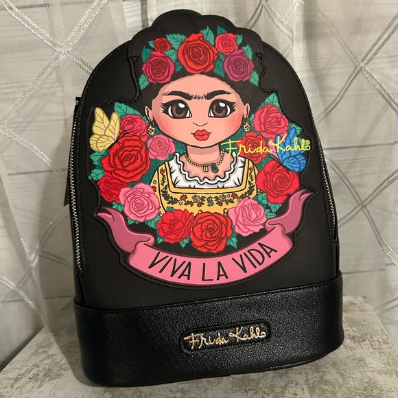 Frida Kahlo | Bags | Vibrant Black And Red Floral Backpack | Poshmark